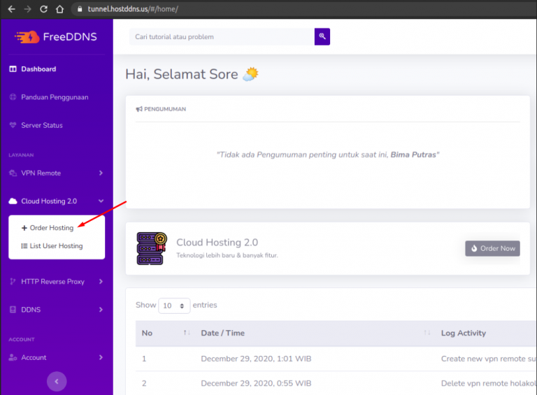 Cara Membuat Akun Cloud Hosting - FreeDDNS